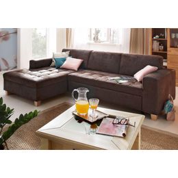 Ecksofa Home Affaire, B:266cm H:80cm T:162cm, braun, Struktur fein (100% Polyester);Chenille (100% Polyester);NaturLEDER (echtes Rindsleder) auf