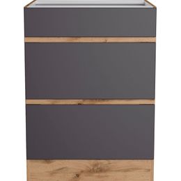 Unterschrank KOCHSTATION, B:60cm H:82cm T:60cm, grau, Holzwerkstoff, K&uuml;che, Schr&auml;nke, "KS-Riesa", Breite 60 cm, MDF-Fronten