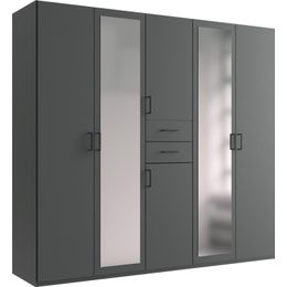 Dreht&uuml;renschrank wimex, B:225cm H:208cm T:58cm, grau, Holzwerkstoff, Schr&auml;nke, "Dillingen", Schubladen auf bequemer Zugriffsh&ouml;he, mit Spiegel