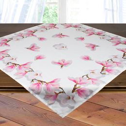 Mitteldecke, B:85cm L:85cm, wei&szlig;, Delindo Lifestyle, Polyester, Tischdecken, "Magnolien", Glattes Gewebe, bedruckt