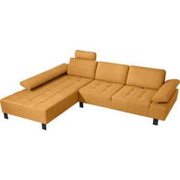 Ecksofa Alina, B:270cm H:103cm T:223cm, gelb, Struktur fein XBO (100% Polyester), Wohnzimmer, Sofas, "Royce", inklusive Sitztiefenverstellung, 270 cm