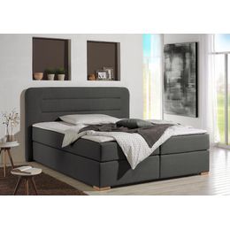 Boxspringbett Home Affaire, B:180cm L:208cm, grau, Strukturstoff-Bezug (100% Polyester), Komplettbetten, "Manchester", 5 Breiten, 3 Ausf&uuml;hrungen, 2