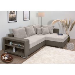 Ecksofa Collection AB, B:226cm H:40cm T:160cm, beige, 100%Polyester, Wohnzimmer, Sofas, "L-Form", Regalarmlehne mit LED RGB Beleuchtung,Bettfunktion