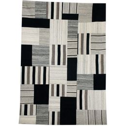 Teppich Kayoom, B:160cm H:15mm L:230cm, grau, Wolle, Wohnzimmer, Teppiche, "Radical 325", Handgewebter Jacquard Kilim, hochwertige Materialmischung.