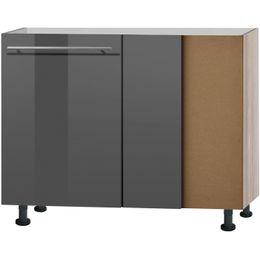 Eckunterschrank Optifit, B:100cm H:87cm T:58,4cm, grau, K&uuml;che, Schr&auml;nke, "Bern", 100 cm breit, mit 1 T&uuml;r mit h&ouml;henverstellbaren F&uuml;&szlig;en, mit Metallgriff