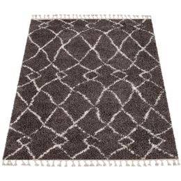 Hochflor-Teppich Paco Home, B:140cm H:44mm L:200cm, grau, Polyester, Teppiche, "Orebro 170", modernes Rauten Muster, besonders weich & kuschelig, mit