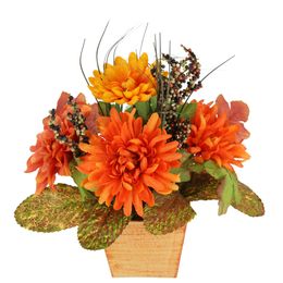 Kunstblume I.GE.A., B:22cm H:26cm L:20cm, orange, Polyester, Kunstpflanzen, "Dahlien-Gesteck im Topf", Mit Beeren Blume Dekoblume Gesteck Herbstblume