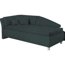 Schlafsofa Alina, B:223cm H:80cm T:102cm, gr&uuml;n, Struktur TMD (100% Polyester), Jugendzimmer, Sofas, "Lindsay", Bettkasten, Zierkissen-Set aus: 2 Stk.