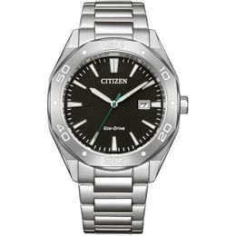 Citizen Herren Solaruhrsilberfarben, schwarz, Armbanduhren, Armbanduhr, Herrenuhr, Edelstahlarmband, analog, Datum, Eco-Drive