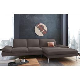 Ecksofa W.Schillig, B:340cm H:87cm T:185cm, braun, Chenille-Flachgewebe R66 (85% Polyester, 15% Nylon);Longlife Xtra-Leder Z59: Glattleder mit