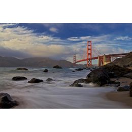 papermoon Fototapete "Photo-Art EVGENY VASENEV, GOLDEN GATE BRIDGE", B/L: 4,5m x 2,8m, Bahnen: 9 Stk., bunt, Schlafzimmer, Tapeten