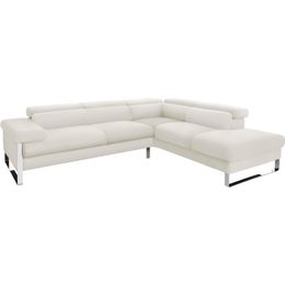 Ecksofa W.Schillig, B:281cm H:71cm T:230cm, wei&szlig;, Flachgewebe S22 (100% Polyester);Stoff S37 (100% Polyester);Longlife Xtra-Leder Z59: Glattleder mit