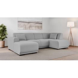 Wohnlandschaft Home Affaire, B:300cm H:85cm T:162cm, grau, 100% Polyester, Sofas, "BORNHOLM U-Form mit Recamiere rechts/links, B/T/H: 300/162/85 cm",