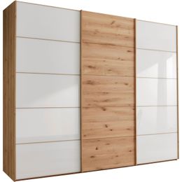 Schwebet&uuml;renschrank Wiemann, B:246,3cm H:236cm T:67cm, braun, Floatglas, Holzwerkstoff, Schr&auml;nke, "Cardiff", mit massiven Holzt&uuml;ren und Spiegel