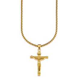 Bruno Banani Herren Kette mit Anh&auml;nger "Schmuck Geschenk Halskette Kreuz Gravur INRI Venezianerkette", Edelstahl, L: 55 B: 3mm, gold, Edelstahl,