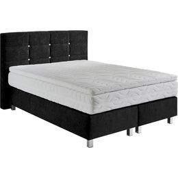Boxspringbett, B:155cm L:210cm, schwarz, Westfalia Schlafkomfort, Bezug: Microvelours 100% Polyester;Polsterung: 100% Polyester, Komplettbetten, mit