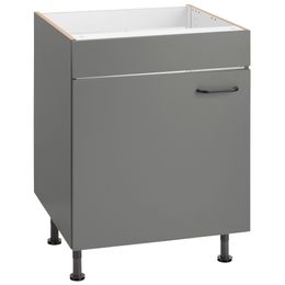 Sp&uuml;lenschrank Optifit, B:60cm H:87cm T:58,4cm, grau, Holzwerkstoff, K&uuml;che, Schr&auml;nke, "Elga", mit Soft-Close-Funktion, h&ouml;henverstellbaren F&uuml;&szlig;en,