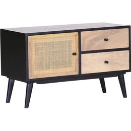 Lowboard GUTMANN FACTORY, B:90cm H:55cm T:42cm, schwarz, Massivholz, Sideboards, "Linus", Kommode mit Rattangeflecht