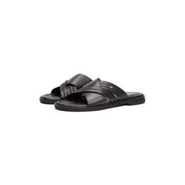 Tommy Hilfiger Herren Pantolette "PREMIUM HILFIGER CC LTH SANDAL", Gr. 41, schwarz, Leder, unifarben, Schuhe, Blockabsatz, Sommmerschuh mit