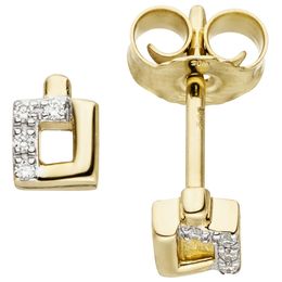 Jobo Damen Paar Ohrstecker, SI = kleine Einschl&uuml;sse, Diamanten Gelbgold 585, gelb, Diamanten, Gelbgold 585, Ohrringe, eckig 585 Gold bicolor mit 8