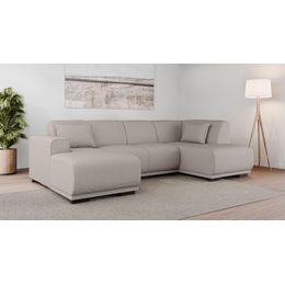 Wohnlandschaft Home Affaire, B:300cm H:85cm T:162cm, beige, 100% Polyester, Sofas, "BORNHOLM U-Form mit Recamiere rechts/links, B/T/H: 300/162/85