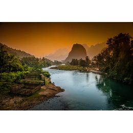 papermoon Fototapete "Fluss in Landschaft", B/L: 4m x 2,6m, Bahnen: 8 Stk., bunt, Schlafzimmer, Tapeten