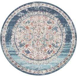 Teppich Paco Home, H:8mm &Oslash;:160cm, blau, Polypropylen, Wohnzimmer, Teppiche, "Torres 271", Kurzflor, Orient-Optik, Vintage Design, In- und Outdoor
