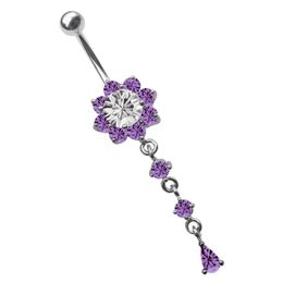 Adelia&acute;s ADELIA ́S Damen Bauchnabelpiercing "Piercing Bauchnabelpiercing", onesize, lila, Titan, Piercings, Blume mit H&auml;nger und Steinen