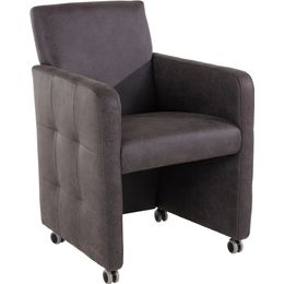 Sessel, B:61cm H:88cm T:70cm, grau, exxpo - SOFA FASHION, Wohnzimmer, Sessel, "Barista Clubsessel auf Rollen, schmale Armlehnen, aktuelles Design",