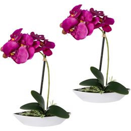 Kunstorchidee Creativ green, B:6,5cm H:30cm L:19,5cm, lila, Kunststoff, Kunstpflanzen, "Phalaenopsis", 2er Set, in Kunststoffschale