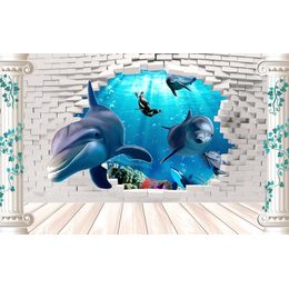 papermoon Fototapete "Unterwasserwelt mit Mauer", B/L: 4,5m x 2,8m, Bahnen: 9 Stk., bunt, Schlafzimmer, Tapeten