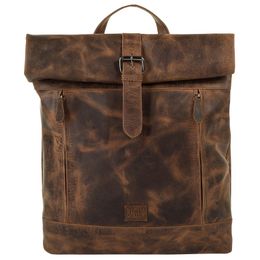 BAGAN Damen Cityrucksack, braun, Leder, Rindsleder, Retro, Rucks&auml;cke, echt Leder