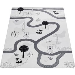 Kinderteppich Paco Home, B:80cm H:4mm L:150cm, wei&szlig;, Polyester, Teppiche, "Chicos 560", Flachgewebe, Stra&szlig;en-Spiel-Teppich, Kinderzimmer