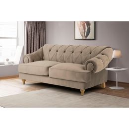 3-Sitzer Home Affaire, B:208cm H:86cm T:108cm, beige, Samtoptik (100% Polyester);Luxus-Microfaser Vintagelook (100% Polyester);Struktur fein (100%