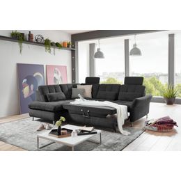 Ecksofa DIE PLANBAR, B:242cm H:87cm T:116cm, schwarz, 100% Polyester, Wohnzimmer, Sofas, "MP-IN20016 L-Form mit Federkern-Polsterung", wahlweise mit