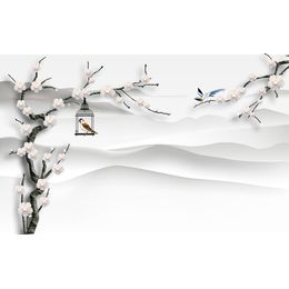papermoon Fototapete "Ast mit Vogelk&auml;fig", B/L: 4m x 2,6m, Bahnen: 8 Stk., bunt, Schlafzimmer, Tapeten