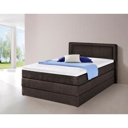 Boxspringbett Hapo, braun, Kopfteil, seitliche Unterbox und Obermatratze sind mit pflegeleichtem Feinstrukturstoff in Leinenoptik (100% Polyester)