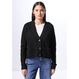 Damen Cardigan, schwarz, Gr. 46, STREET ONE STUDIO, unifarben, Web, 37% Baumwolle, 34% Polyacryl, 26% Polyester, 3% Elasthan, Strickjacken, mit