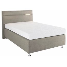 Boxspringbett, beige, Westfalia Schlafkomfort, Bezug Unterbox und Kopfteil: Strukturstoff (77% Polyester und 23% Viskose);Bezug Obermatratze 100%