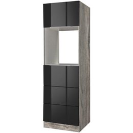 Backofen/K&uuml;hlumbauschrank KOCHSTATION, B:60cm H:200cm T:60cm, schwarz, Holzwerkstoff, MDF, Schr&auml;nke, "KS-Brindisi", 60 cm breit, 200 cm hoch