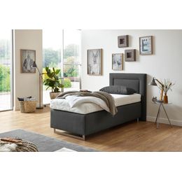 Boxspringbett, grau, Westfalia Schlafkomfort, Bezug Unterbox und Kopfteil: Feinstrukturstoff (77% Polyester, 23% Viskose);Bezug Obermatratze 100%