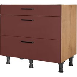 Unterschrank Nobilia, B:90cm H:87cm T:58,3cm, rot, K&uuml;che, Schr&auml;nke, ""Easytouch", vormontiert, mit h&ouml;henverstellbaren Sockelf&uuml;&szlig;en, in den", Breiten