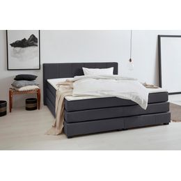 Boxspringbett OTTO products, B:210cm L:213cm, schwarz, Struktur fein aus 100%-recyceltem Polyester, Komplettbetten, "Peetu",