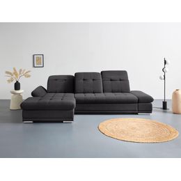 Ecksofa COTTA, B:302cm H:86cm T:190cm, schwarz, 100% Polyester, Wohnzimmer, Sofas, "Holiday L-Form mit Sitztiefen-, Armteil- und
