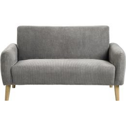2-Sitzer, B:145cm H:83cm T:75cm, grau, ATLANTIC HOME COLLECTION, Sofas, "Moby", mit Federkern, kleiner Tasche und in modernem Cordbezug