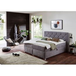 Boxbett, B:160cm L:207cm, grau, ATLANTIC HOME COLLECTION, Bezug Bett: Strukturstoff (100% PES);Taschen-Federkernmatratze: Strukturstoff 100% PES;