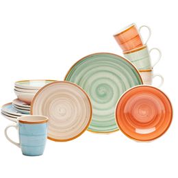 Van Well Kombiservice "Geschirr-Set Magnifica, 16-teilig", 16 Stk.orange, gr&uuml;n, blau, taupe, Geschirr-Sets, rund, orange/gr&uuml;n/blau/taupe,