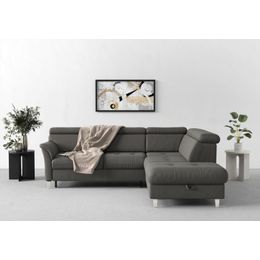 Sit & More Ecksofa SIT & MORE, B:252cm T:216cm, grau, 100% Polyester, Wohnzimmer, Sofas, "Marano L-Form", inklusive Kopfteilverstellung, wahlweise mit
