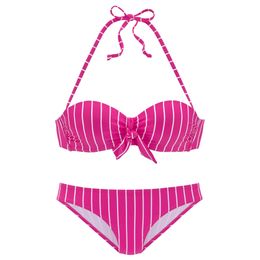 Vivance Damen B&uuml;gel-Bandeau-Bikini, lila, Gr. 36, l&auml;ngsgestreift, Recycling-Polyamid, Bikini-Sets, mit Zierschleife am Top
