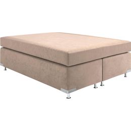 Boxspringbett, B:142cm L:201cm, beige, Westfalia Schlafkomfort, Microvelours (100% Polyester), Komplettbetten, "Holland", ohne Kopfteil, frei im Raum